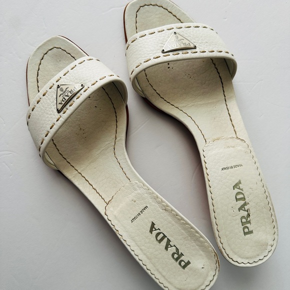 Prada | Shoes | Prada White Slide Sandals For Women | Poshmark